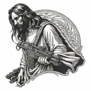 Black and Grey "Jesus Standing With Ak 47 Assault Rifle" Tattoo ...
