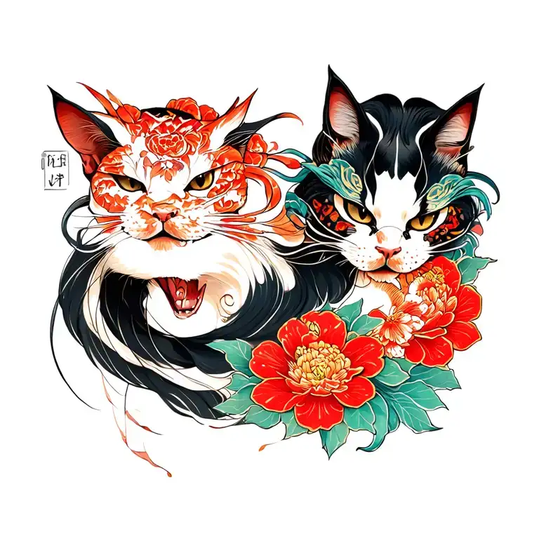 Japanese "Catana Set" Tattoo - BlackInk AI