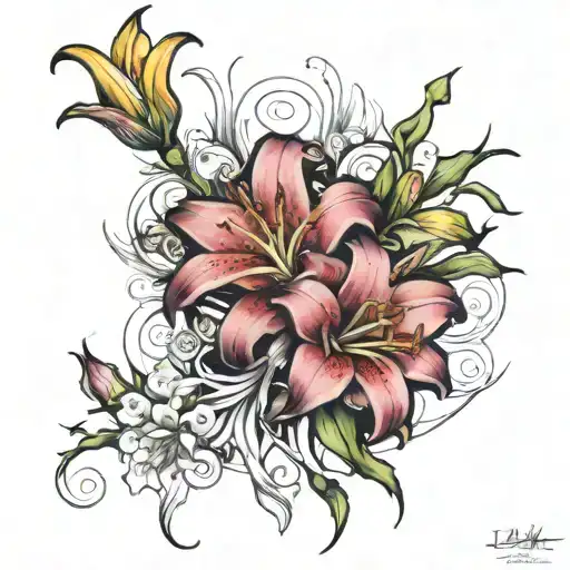 Stargazer Lillys Mural Temporary Tattoo - BlackInk AI