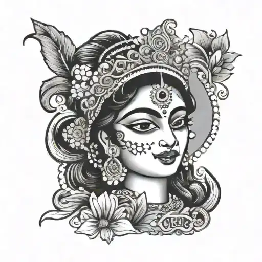 Radha Face With Name Radha In Hindi Text Temporary Tattoo - BlackInk AI