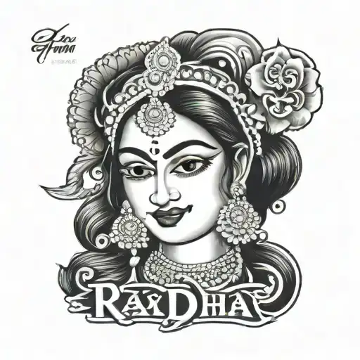 Radha Face With Name Radha In Hindi Text Temporary Tattoo - BlackInk AI