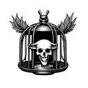 Black and Grey "Chastity Cage small Penis qos Tattoo" Tattoo - BlackInk AI