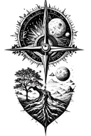 Blackwork "Elements - Tree Of Life, Compass,..." Tattoo - BlackInk AI