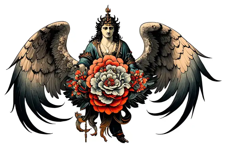 Japanese "Mont Saint Michel Angelo Sculpture" Tattoo - BlackInk AI