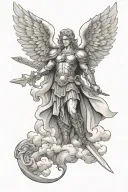 Black and Grey "Saint Michael Archangel Michael Sword..." Tattoo - BlackInk AI