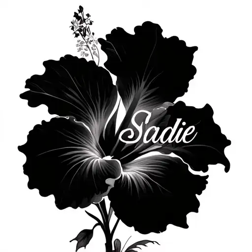 Black and Grey "Hibiscus With Name "Sadie" In Cursive..." Tattoo ...