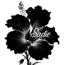 Black and Grey "Hibiscus With Name "Sadie" In Cursive..." Tattoo ...