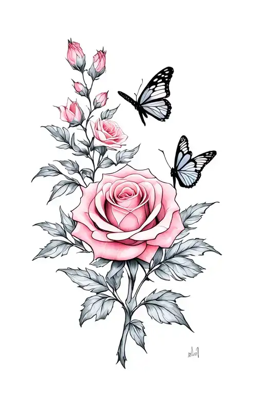 Sketch "Fineline Tattoo, Birth Flowers Rose And..." Tattoo - BlackInk AI