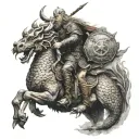 Realism "Viking Warrior Riding A Dragon Into..." Tattoo - BlackInk AI