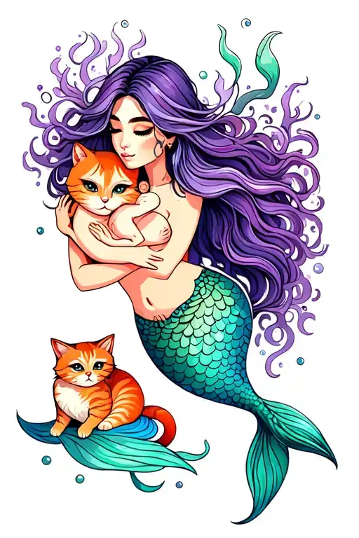 Neo-Traditional "Mermaid With A Purple And Seafoam Green..." Tattoo ...