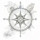 Sketch "Compass Rose With World Map" Tattoo - BlackInk AI