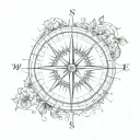 Sketch "Compass Rose With World Map" Tattoo - BlackInk AI