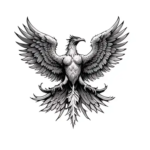 Black and Grey "Phoenix With Wings Spread Chest Tattoo..." Tattoo ...