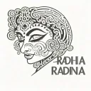 Stencil "Radha Face With Name Radha In Hindi Text" Tattoo - BlackInk AI