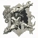 Black and Grey "Samson Breaking The Pillars" Tattoo - BlackInk AI