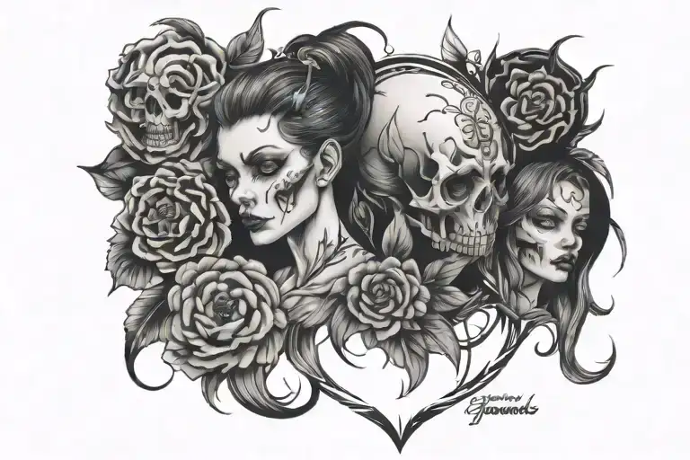 Neo-Traditional "Dark Past Present Future" Tattoo - BlackInk AI