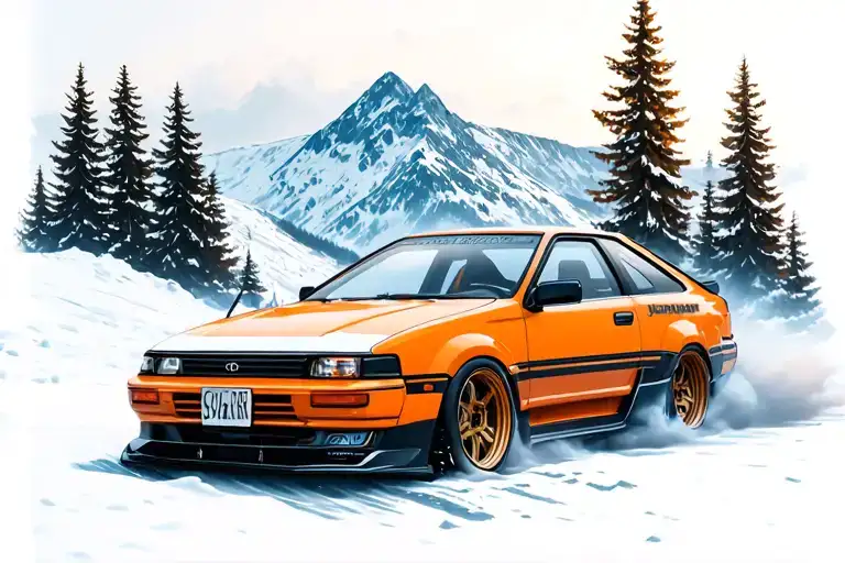 Realism "Toyota Treeno Ae86 Drift Mountain With..." Tattoo - BlackInk AI